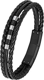 s.Oliver Bracelet enfant garçon en acier inoxydable et cuir, 16,5 + 1,5 cm, bicolore, livré dans un coffret cadeau, 2018842