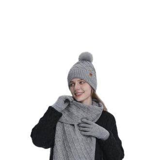 Generic &Eacute;charpe chaude dhiver en tricot et bonnet avec doublure polaire thermique pour les sports d&eacute;quitation en plein air par temps froid, gris, taille uniqu