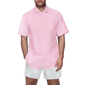 Generic MEIbax Chemise Homme Manches Courtes en Lin &Eacute;t&eacute; Leger Respirant Couleur Unie Chemisette sans Repassage Coupe R&eacute;guli&egrave;re Shirt avec Poche pour Habill&eacute; o