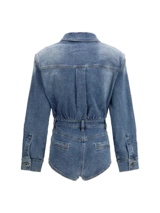 Self Portrait Womens Rhinestone Denim Playsuit Blue Cotton; Elastane Jumpsuits Dress