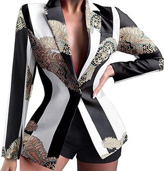 Generic Vestes pour femmes 2026 Manteau imprim&eacute; cardigan costume formel manches longues manteau revers veste daffaires manteaux travail, blanc, XXL