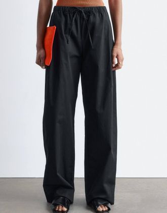 & Other Stories Pantalon ample en coton &agrave; enfiler - Noir