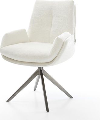 DELIFE Drehstuhl Clea-Flex Bouclé Soft Beige Kreuzgestell breit Graphit 360° drehbar Wippfunktion, Esszimmerstühle