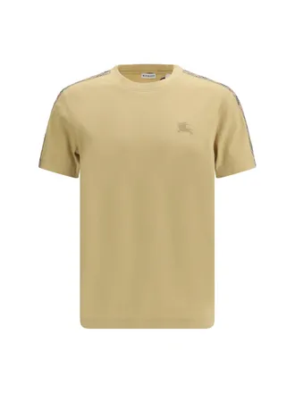 Burberry Mens T-Shirt With Check Trims Flax Cotton T-Shirts And Polos