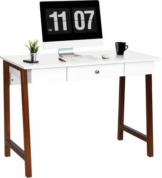 Costway Costway - Bureau Informatique 103 x 50 x 76,5CM Table en Bois avec Grand Plan de Travail, Tiroir Charge 54KG Moderne