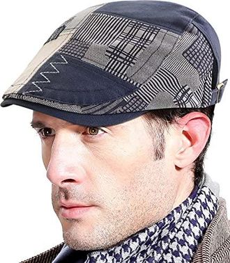 Feoya Casquette Plate Homme Béret Coton Chapeau Gavroche Newsboy Casquette à Carreaux Gatsby Réglable Vintage Respirant Casquettes Souples Basque Flat Cap I