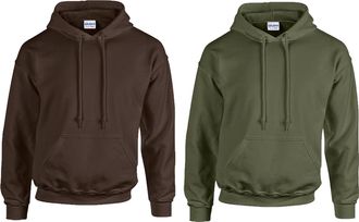 Gildan Herren Kapuzenpullover Adult 50/50. Hooded Sweat/18500, Einfarbig (XL, 1x Military + 1x Dark Chocolate + 1x HL Kauf Notizblock)