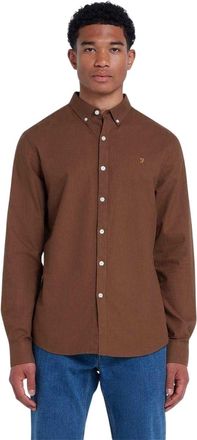 Farah Button-Down-Hemd f&uuml;r Herren, Oxford-Stil, Lang&auml;rmlig (Mittelbraun)