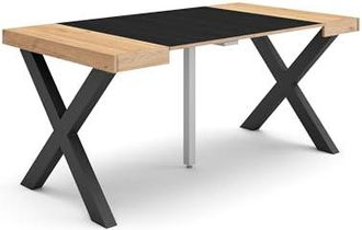 Skraut Home | Ausziehbarertisch | Multifunktionaler ausziehbarer | 160 | Für 8 Gäste | Massivholz Beine | Moderner Stil | Eiche Schwarz