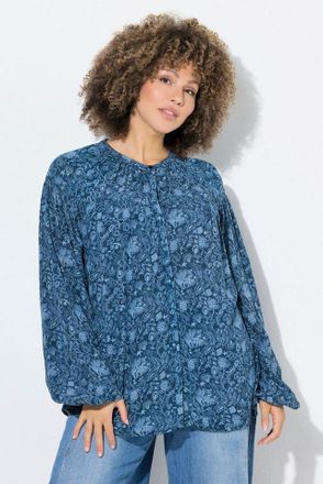 Ulla Popken Satinbluse Bluse Bl&uuml;ten/Schwalben Rundhals Langarm