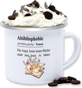 Shirtracer Emaille Tasse Blechtasse - Statement - Abibliophobie Definition I Bücherliebhaber Geschenk Buchliebhaber I Lesefreude Geschenk Lesen I Bücherwurm I Le