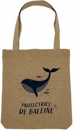 Fabulous Sac Shopping Tote Bag Aspect Lin - Protectrice de Baleine Mer Ocean Ecologie - Sac de Courses Toile Epaisse 360g Beige Naturel Cabas Port&eacute; Epaule Soli