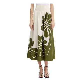 Farm Rio Floral Print Cotton Midi Skirt - - Skirts - Damen - Gr&uuml;n - XS