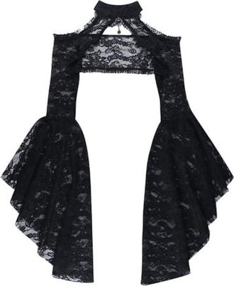 ORANDESIGNE Bolero Femme Gothique Boléro Dentelle Shrug Manches Longues Chic et Elegant Boléros Mariage Bolero Dentelle Haussement Tops Noir Punk Cardigan Boléro 