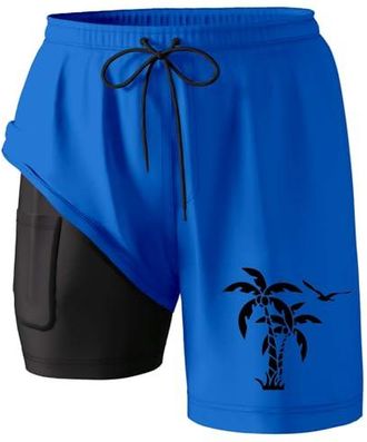 Generic Short de bain court pour homme avec doublure de compression, couture int&eacute;rieure, short de bain, maillot de bain avec poches, bleu, 5XL