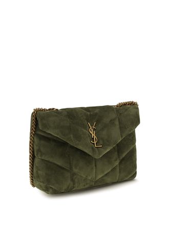 Saint Laurent Womens Loulou Puffer Toy Suede Shoulder Bag New Juniper Calf Leather Bos Taurus Wallet