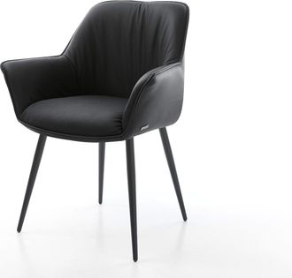 DELIFE Esszimmerstuhl Keila-Flex mit Armlehnen Echt-Leder Schwarz 4-Fuß konisch Schwarz, Esszimmerstühle