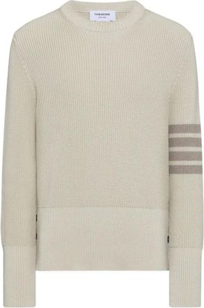 Thom Browne Homme, Pulls, Beige, Taille: 2XL Pull Cardigan en maille de coton &agrave; 4 barres