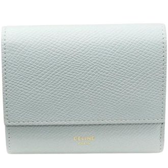 Celine Portefeuille compact tri-fold Pre-owned en cuir de veau grain&eacute; - Femme - Pre-owned - Gris - Taille: ONE Size