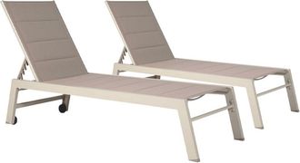 Happy Garden Lot de 2 bains de soleil BARBADOS en textil&egrave;ne taupe - aluminium taupe