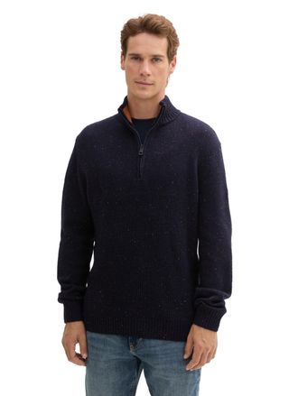 Tom Tailor Herren Troyer Strickpullover, 36942 - Navy Melange Multi Neps, XXL