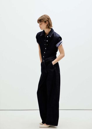 Mango Combinaison en jean manches courtes bleu - Femme - XS - MANGO