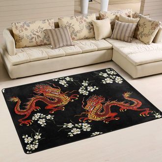 Mnsruu Teppich mit japanischem Drachen-Motiv, für Wohnzimmer, Schlafzimmer, 91 x 61 cm