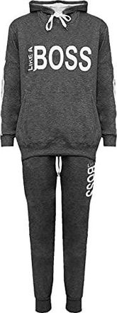 WearAll Sweat à capuche et pantalon de jogging pour femme Plus Like Boss, charbon, 44
