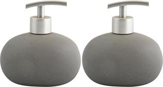 MSV Seifenspender aus Keramik, grau, Steinoptik, Bali, ABS/Steingut, dunkelgrau, Grey (Packung mit 2)