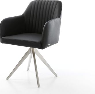 DELIFE Esszimmerstuhl Greg-Flex Echt-Leder Schwarz Kreuzgestell kantig Edelstahl Taschenfederkern, Esszimmerstühle