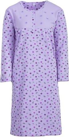Lucky Brand Chemise de nuit thermique &agrave; manches longues pour femme Design Gerbera Boutonni&egrave;re M-2XL M&eacute;lange de coton, lilas, XL