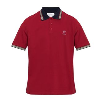 Versace Besticktes Baumwoll-Piqu&eacute;-Polo - - Tops - Herren - Rot - L