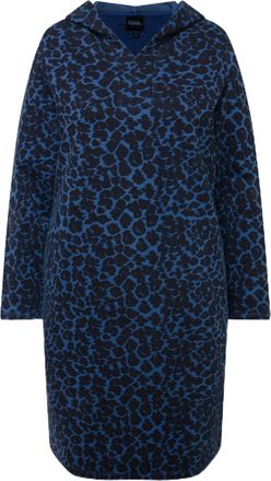 Ulla Popken Damen Sweatkleid im Leodruck Kleid, Indigo, 50-52