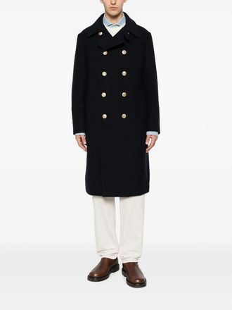 Brunello Cucinelli Cashmere Double-Breasted Coat - Navy