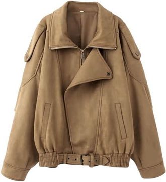 Generic Veste bomber en faux daim surdimensionn&eacute; 2026 tendance hiver v&ecirc;tements dext&eacute;rieur automne mode d&eacute;contract&eacute; fermeture &eacute;clair manteaux &eacute;l&eacute;gants v&ecirc;tement