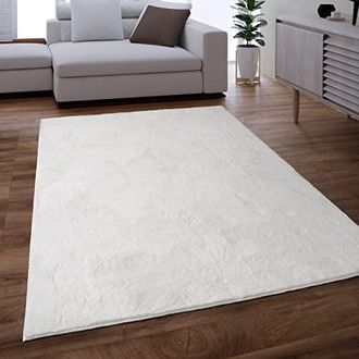 Paco Home Tapis Salon Chambre Adulte Poil Long Shaggy Moelleux Pelucheux Blanc, Dimension:120 cm Rond