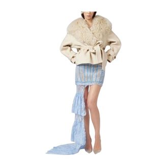 Giuseppe Di Morabito Mantel mit Shearling-Kragen und G&uuml;rtel - - Coats - Damen - Beige - XS