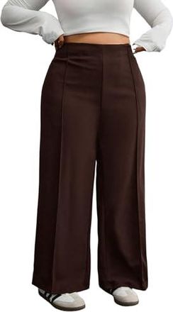 SOLY HUX Pantalon long pour femme - Grandes tailles - Pantalon droit &eacute;l&eacute;gant et large - Pantalon de costume de bureau avec taille &eacute;lastique - Pantalon de loisi