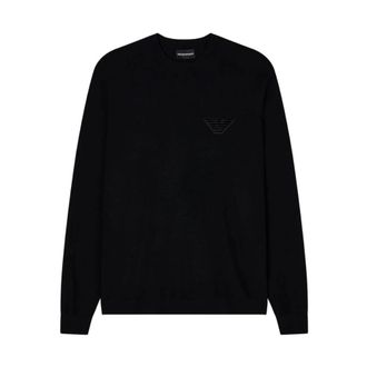 Emporio Armani Fein gestrickter Pullover aus Schurwolle mit Adler-Patch - - Knitwear - Herren - Schwarzk - 2XL