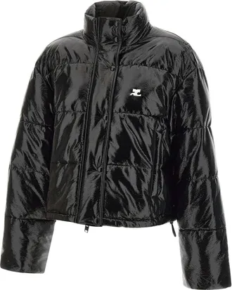 Courrèges Femme, Vestes, Noir, Taille: 42 FR Cropped Vinyl Puffer Jacket