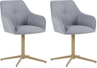 Byliving Stuhl 2er Set Ottawa, Webstoff hellgrau, Metall eichefarbig, 360&deg; drehbar mit Armlehnen, Esszimmerstuhl, Polsterstuhl, Ma&szlig;e: B 62, H 84,5, T 58 cm