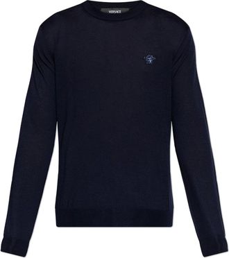 Versace Homme, Pulls, Bleu, Taille: 2XL Pull en maille m&eacute;lange de laine