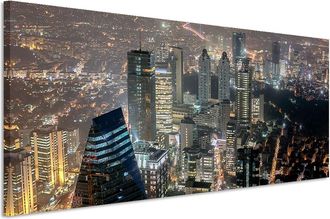 Paul Sinus Art 150x50cm Leinwandbild auf Keilrahmen Istanbul Skyline Gebäude modern Lichter Nacht Wandbild auf Leinwand als Panorama