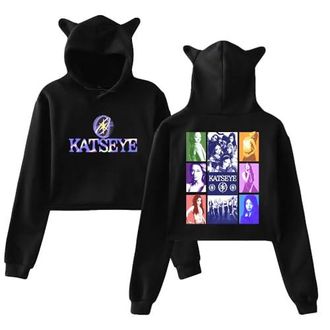 Generic Katseye Sweat à capuche photo 2025 Beau chaos Tour oreilles de chat Crop Top manches longues Streetwear Vêtements pour femme, Noir, XS