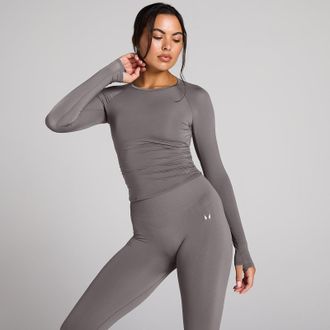 MyProtein Top manches longues transparent fronc&eacute; Tempo MP femme - Truffe fonc&eacute;e - XS