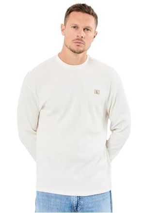Calvin Klein T-Shirt Manches Longues Homme Waffle Badge Tee avec Col Ras-du-Cou, Beige (Tofu), XXL