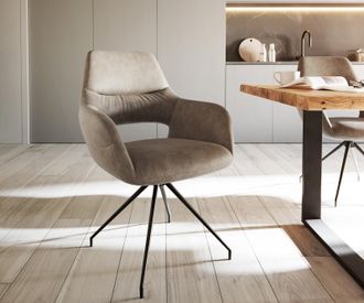 DELIFE Esszimmerstuhl Yago-Flex mit Armlehnen Mikrofaser Taupe Vintage Kreuzgestell konisch Schwarz Taschenfederkern, Esszimmerst&uuml;hle