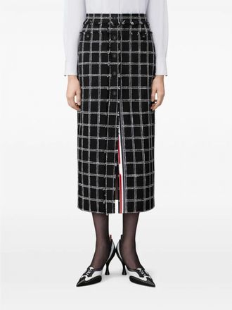Thom Browne Jupe crayon midi taille haute en coton m&eacute;lang&eacute; &agrave; carreaux