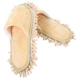 Valiclud Pantoufles de Nettoyage Unisexes Chenille Semelle Douce Beige Ouvertes à Orteil Moyenne Chaussures Balais Réutilisables pour Sol Confort Pratique et S