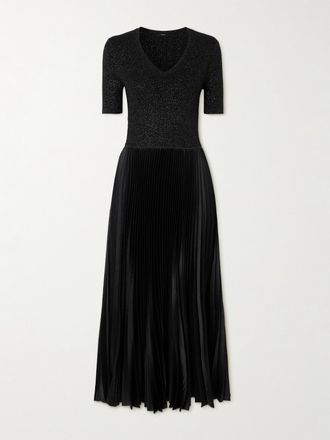 Joseph Domat Kleid Aus Einer Merinowollmischung In Metallic-optik Und Plissiertem Satin - Schwarz